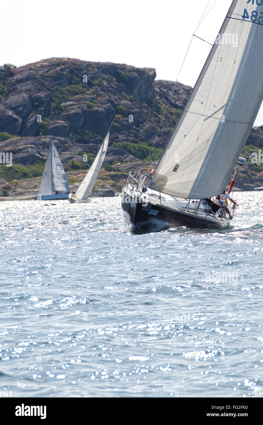 one sail competition on swedish westcoast one lonely boat Stock Photo ...