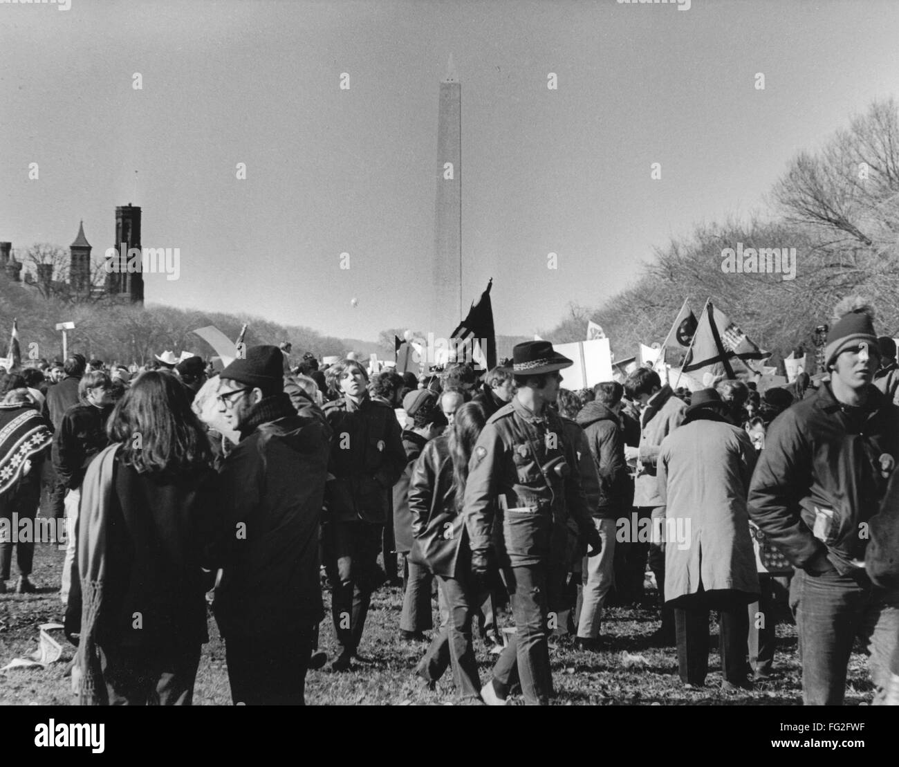 ANTI-WAR PROTEST, 1969. /nProtesters carry signs and flags on the Mall ...
