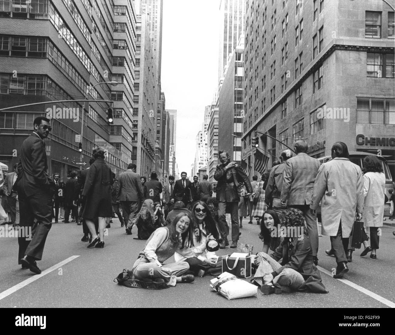 FIRST EARTH DAY, 1970. /nPeople gather on Madison Avenue in New York ...