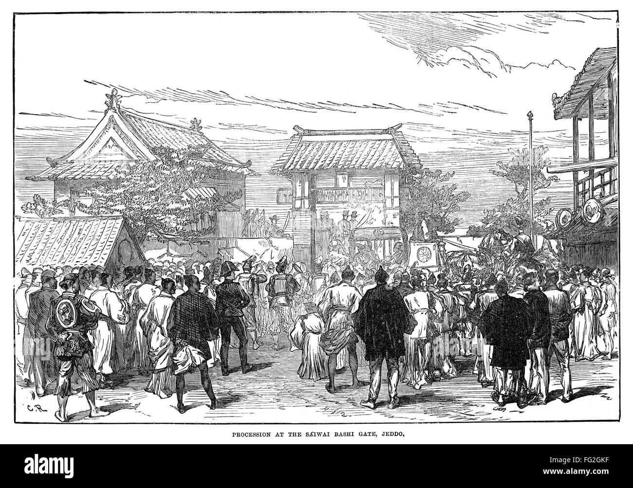 JAPAN: FIRST RAILWAY, 1872. /nProcession at the Saiwaibashi Gate in ...