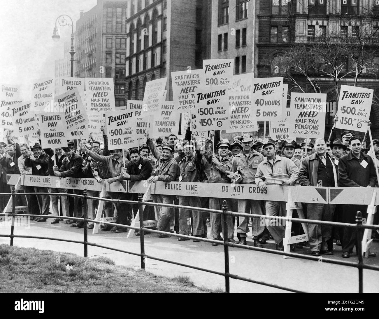 NYC: PICKET LINE, 1954. /nCity employees picketing outside City Hall ...