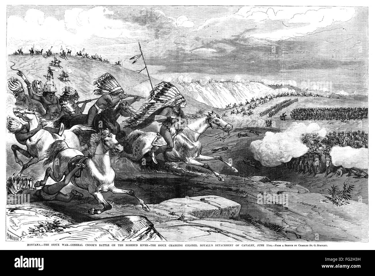 GREAT SIOUX WAR, 1876. /nSioux warriors charging Colonel William Royall ...