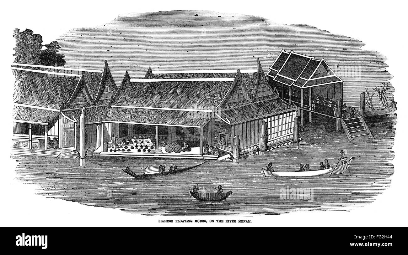 THAILAND: FLOATING HOUSE. /n'Siamese Floating House, On the River Menam ...