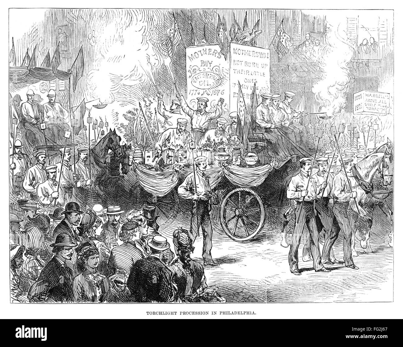 CENTENNIAL PARADE, 1876. /nCentennial parade by torchlight through ...