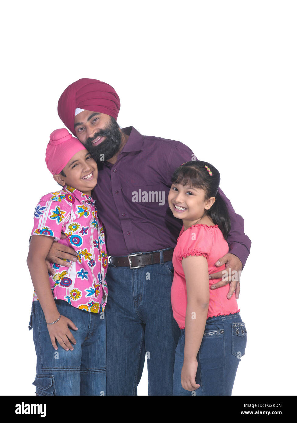 Sikh father with children son and daughter brother sister standing ...