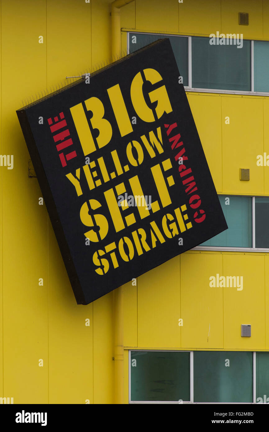 Big Yellow Self Storage company sign logo Stock Photo - Alamy