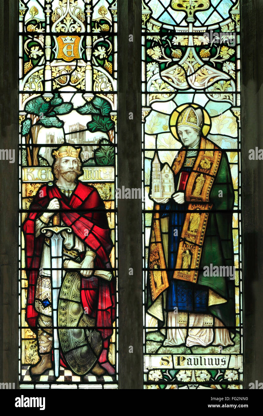 King Edwin of Northumbria and St. Paulinus, stained glass window by J ...