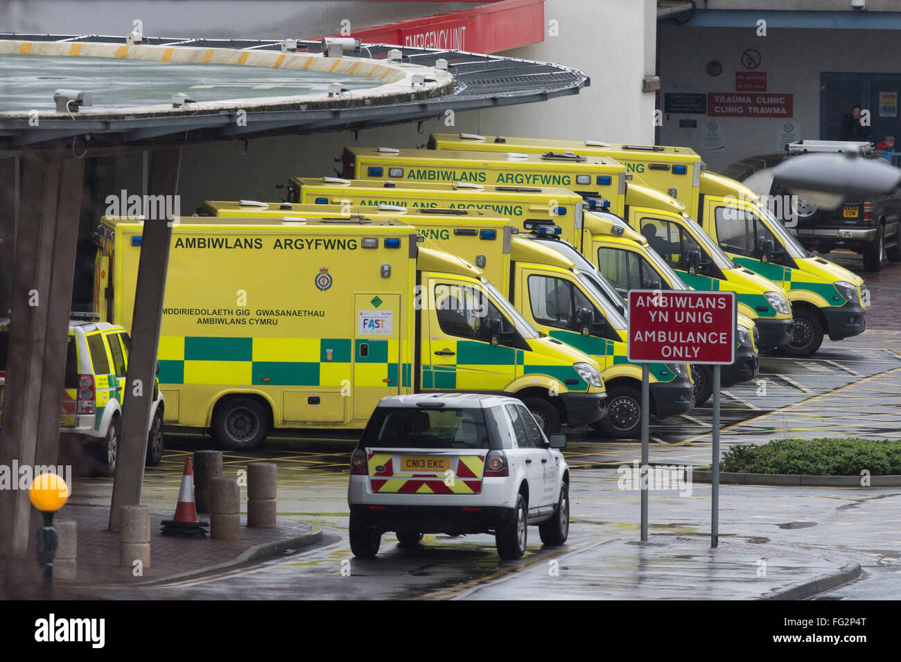 Ambulances outside the University Hospital of Wales accident and ...