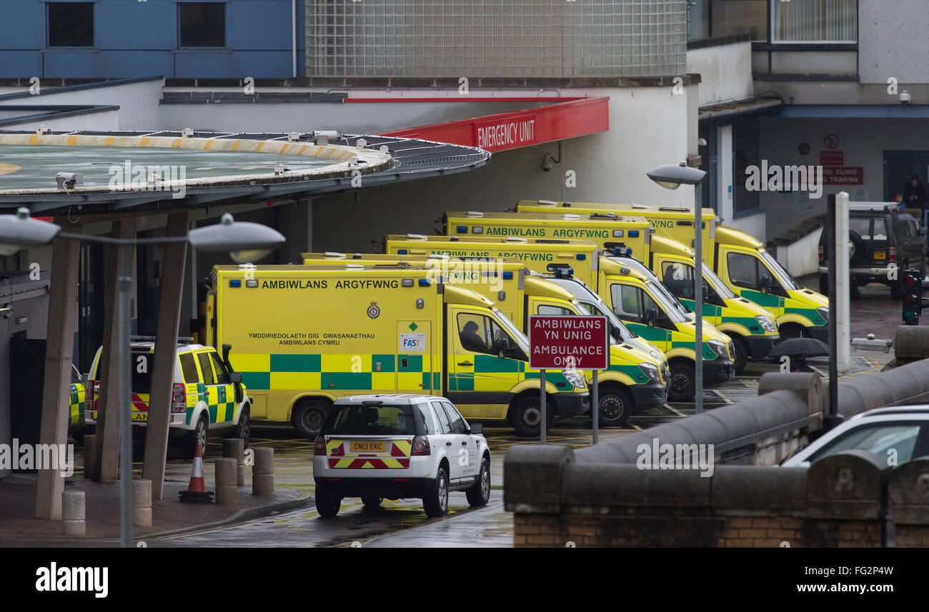 Ambulances outside the University Hospital of Wales accident and ...
