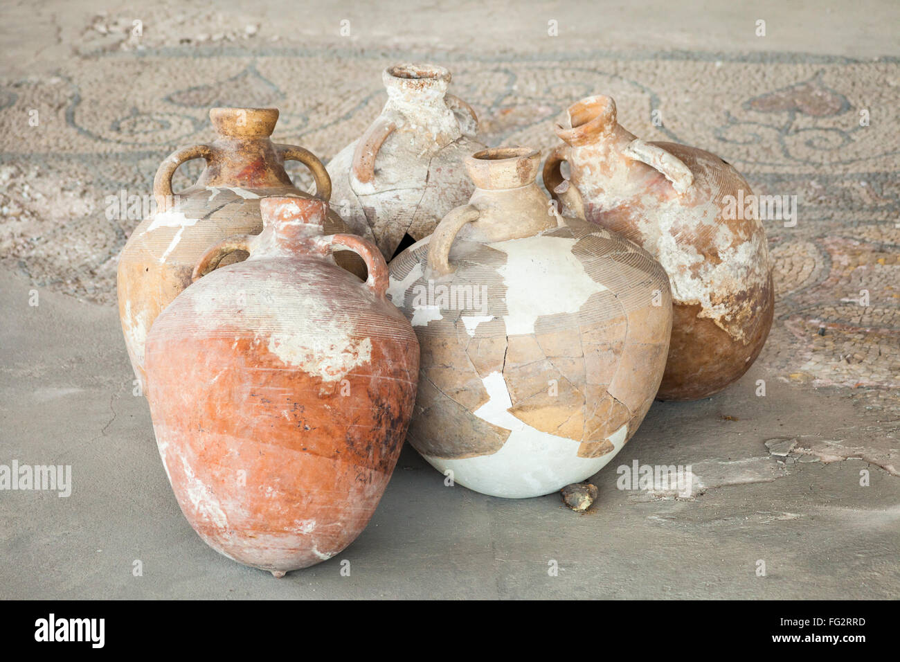 Ceramic pots in the Roman Mosaic Museum, also known as the Roman ...