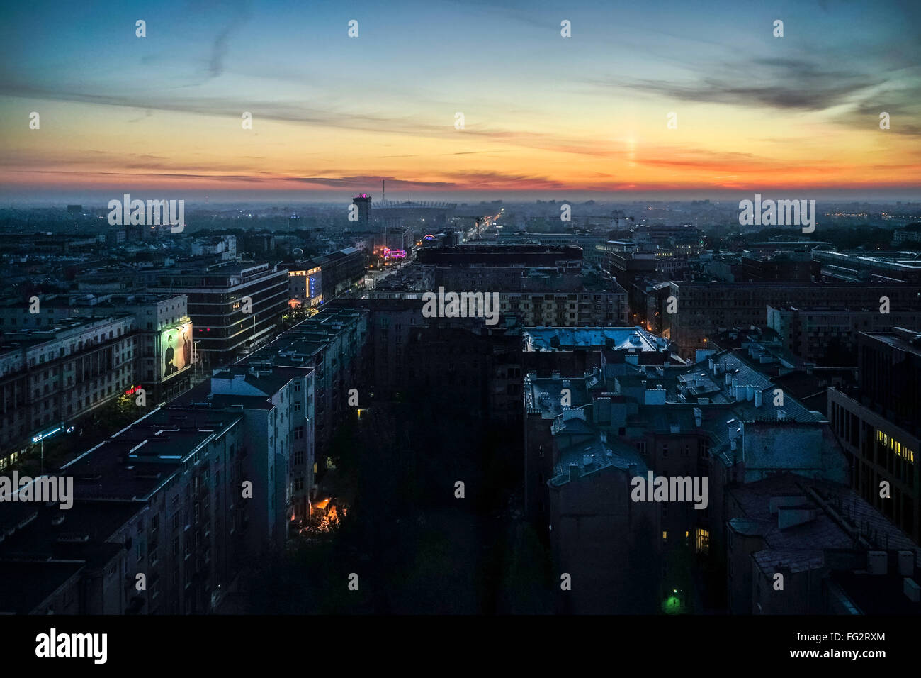 Early morning view over the skyline in Warsaw Stock Photo - Alamy