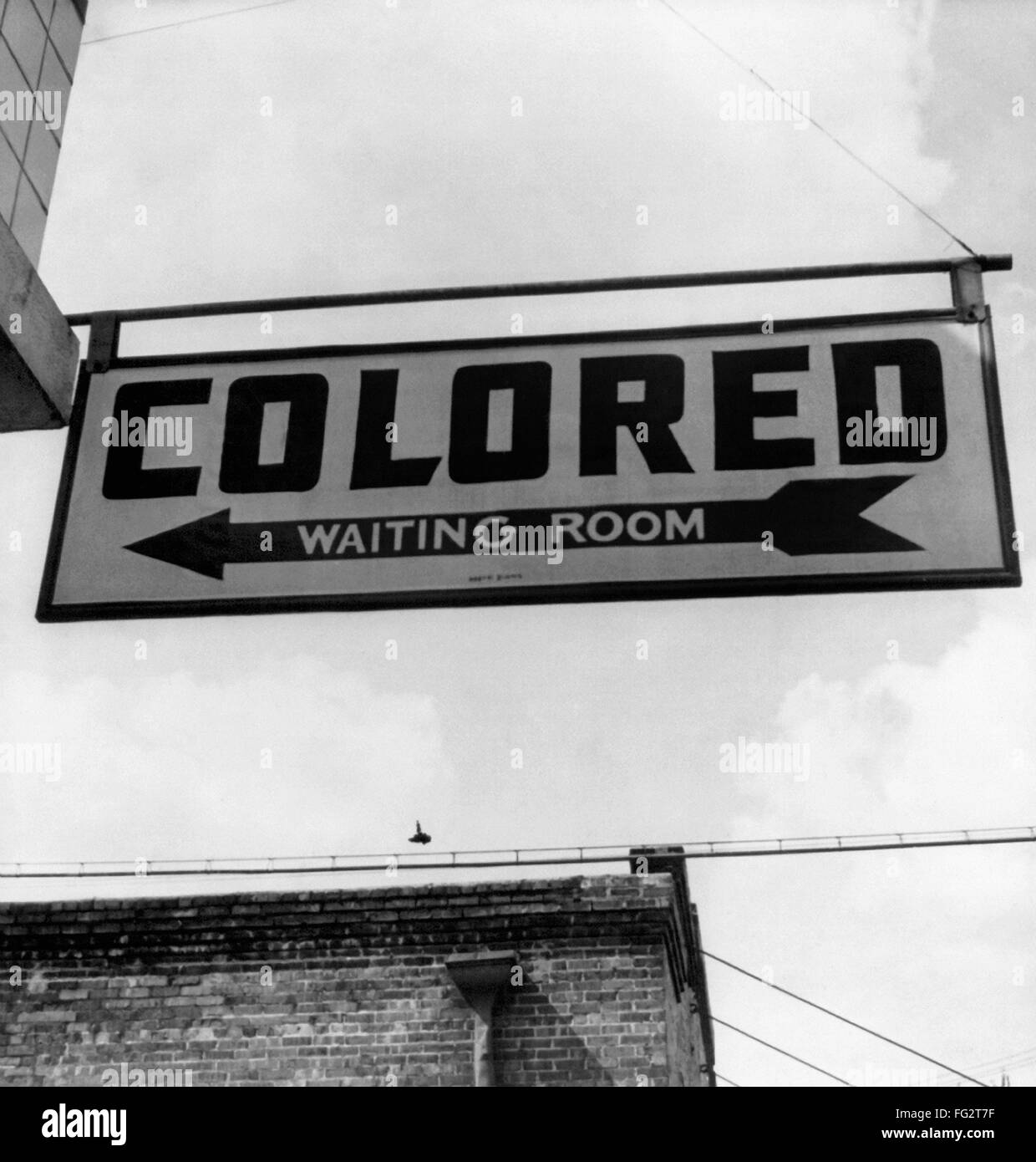 BUS STATION, 1943. /nThe sign for the colored waiting room at a bus ...