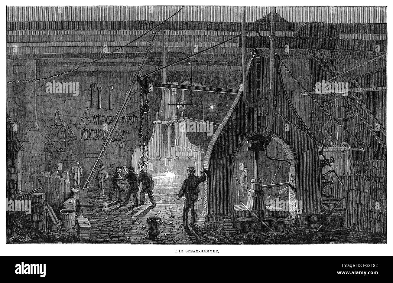 LOCOMOTIVE FACTORY, 1864. /nSteam hammer at the locomotive factory at ...