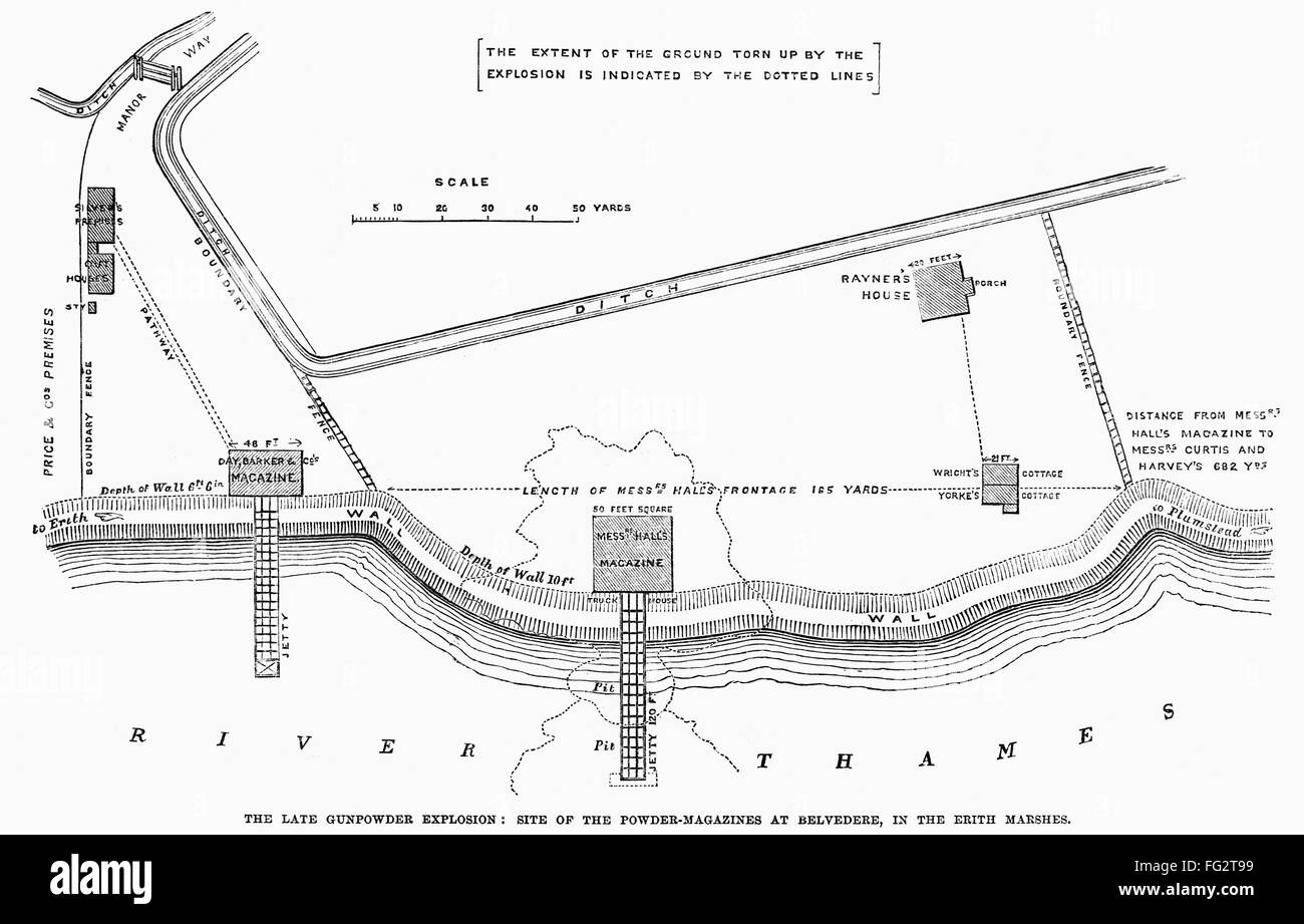 GUNPOWDER EXPLOSION, 1864. /nSite of the powder magazines that exploded ...