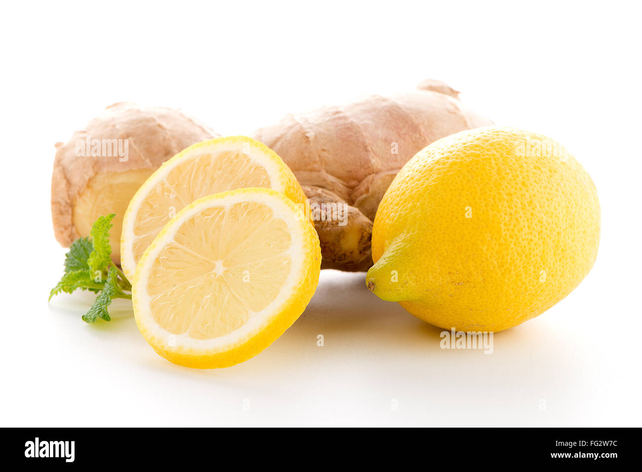 Ginger root and lemon slice isolated on white background Stock Photo ...