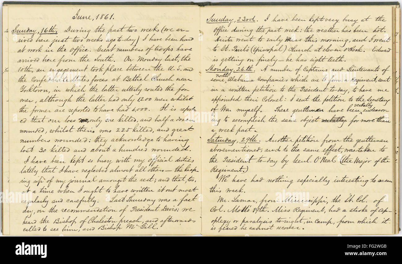 CIVIL WAR: DIARY, 1861. /nPages from the diary of Confederate Officer ...