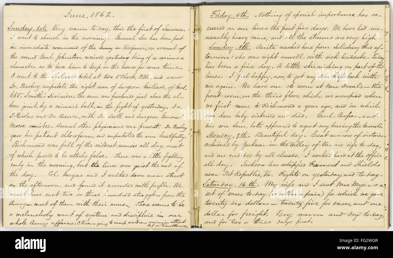 CIVIL WAR: DIARY, 1862. /nPages from the diary of Confederate Officer ...