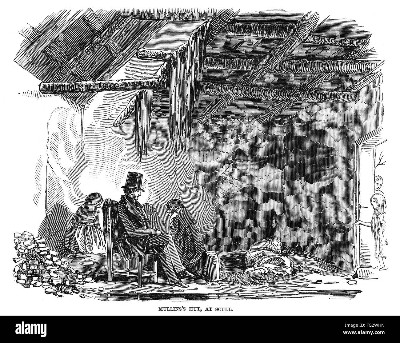 IRISH FAMINE, 1847. /nA top-hatted minister sits with a dying man in a ...