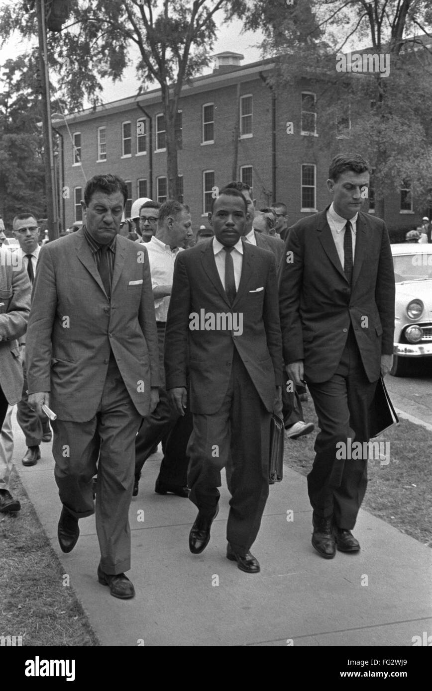 JAMES MEREDITH (1933- ). /nAmerican civil rights leader. Being escorted ...