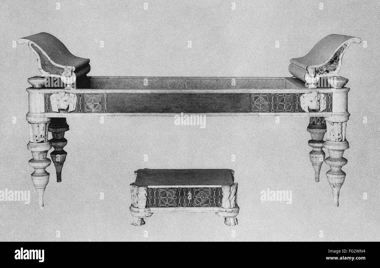 ROMAN COUCH & FOOTSTOOL. /nRoman couch and footstool decorated with ...