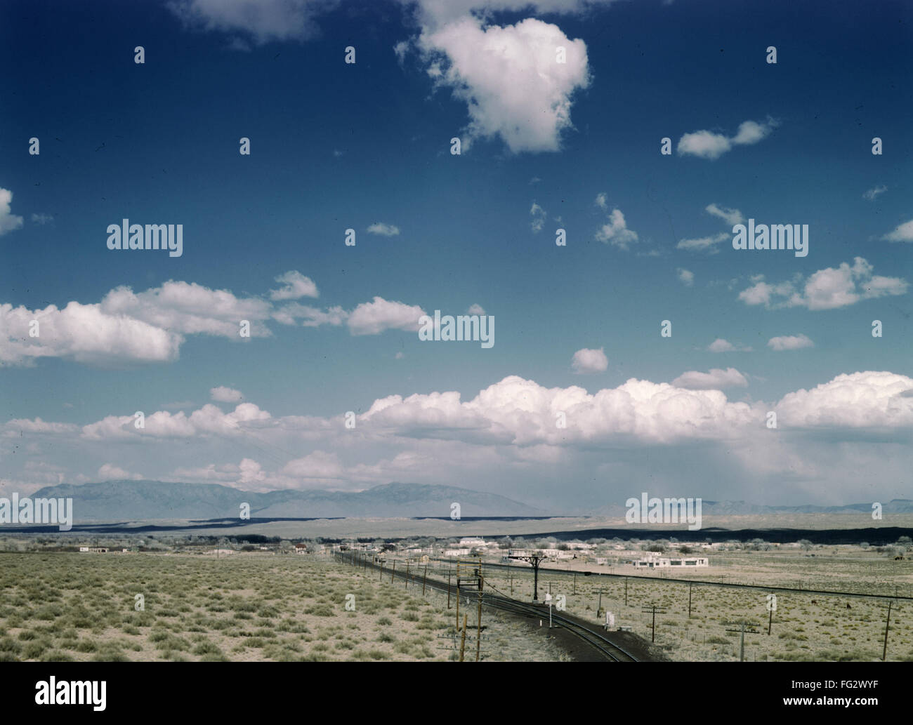 NEW MEXICO: RAILROAD, 1943. /nThe Santa Fe Railway passing the Isleta ...