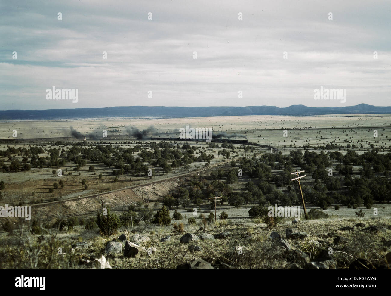 ARIZONA: RAILROAD, 1943. /nA passenger train going around a curve on ...