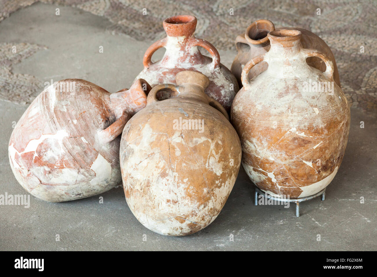 Ceramic pots in the Roman Mosaic Museum, also known as the Roman ...