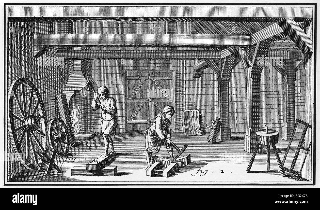 WHEELWRIGHT, 18th CENTURY. /nInterior of a wheelwright's shop. Line ...