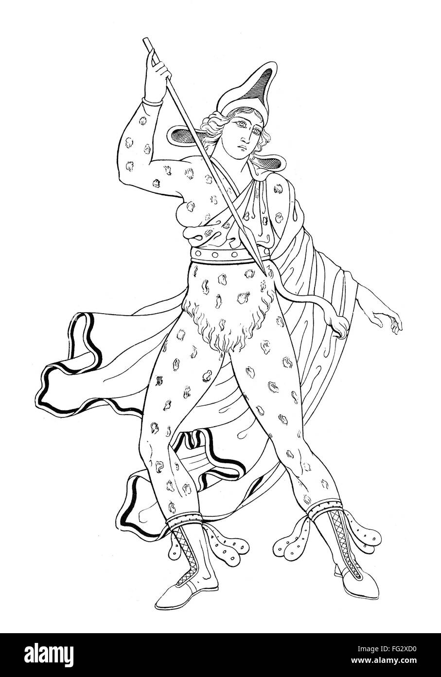 AMAZON. /nAn Amazon warrior in leopard skin. Line drawing after an ...