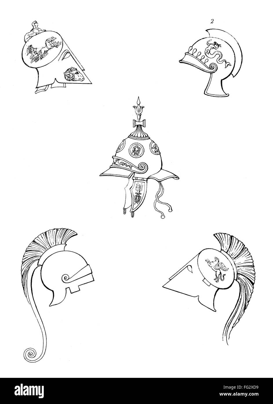 ANCIENT HELMETS. /nFour ancient Greek helmets and one ancient Syrian ...