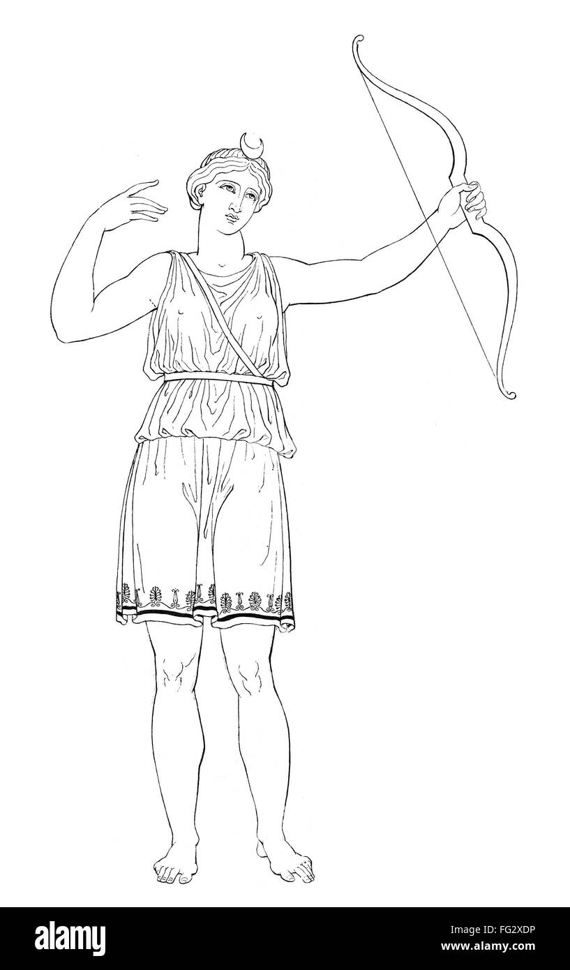 ARTEMIS/DIANA. /nGreek and Roman goddess of the hunt. Line drawing ...
