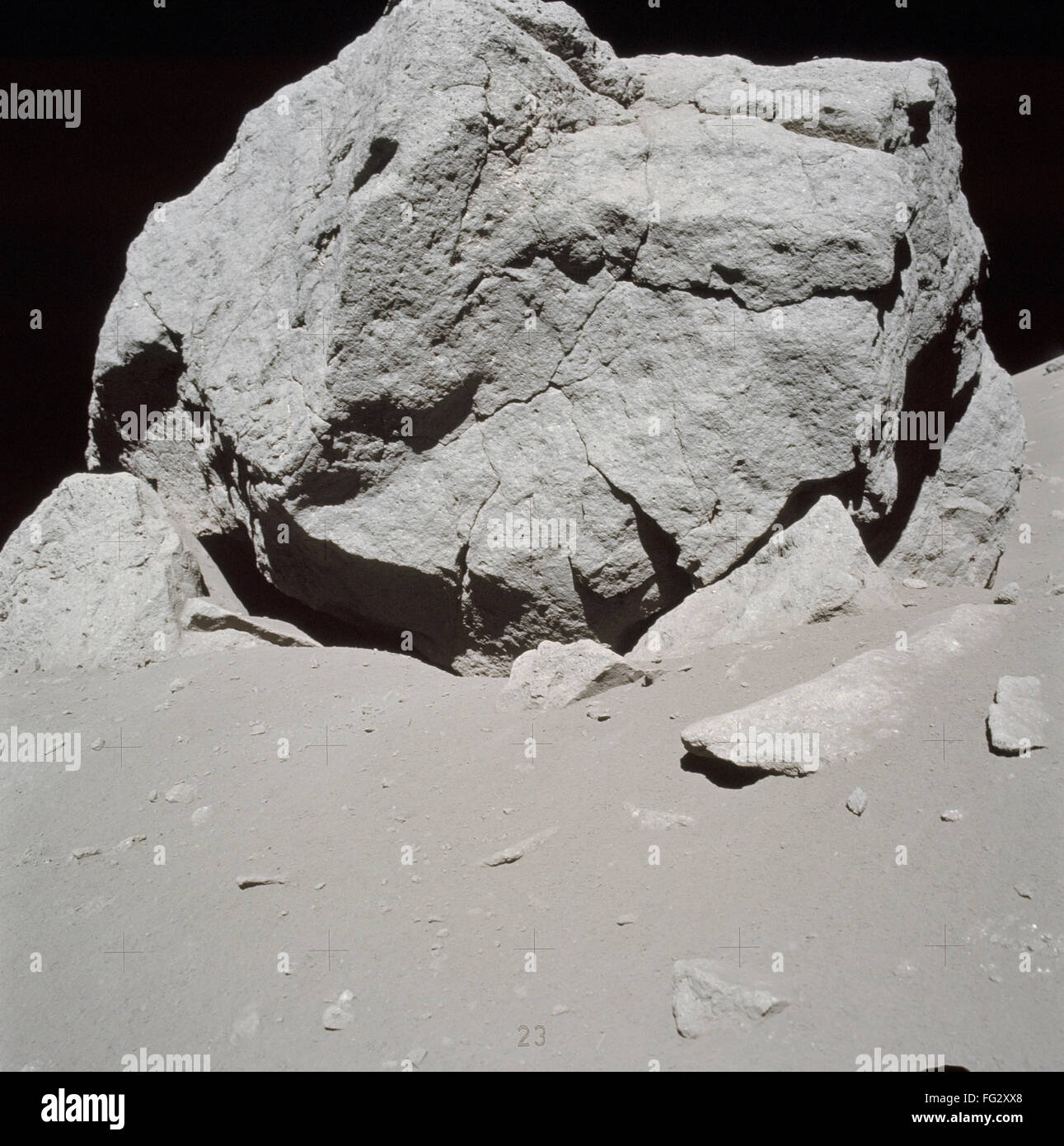 APOLLO 17: MOON, 1972. /nClose up view of a large boulder on the moon ...