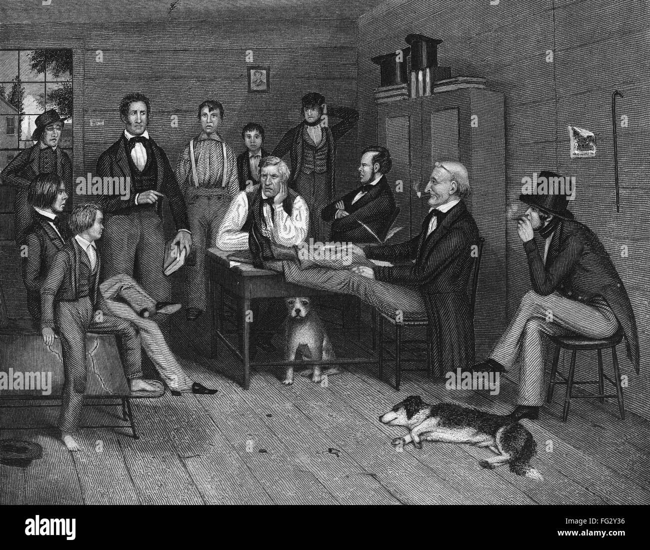 COUNTRY TRIAL. /nA court trial in rural America. Line engraving ...