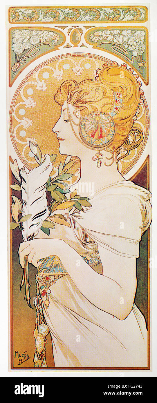 MUCHA: FEATHER, 1899. /nLithograph by Alphonse Mucha, 1899 Stock Photo ... MUCHA: FEATHER, 1899. /nLithograph by Alphonse Mucha, 1899 Stock Photo ...