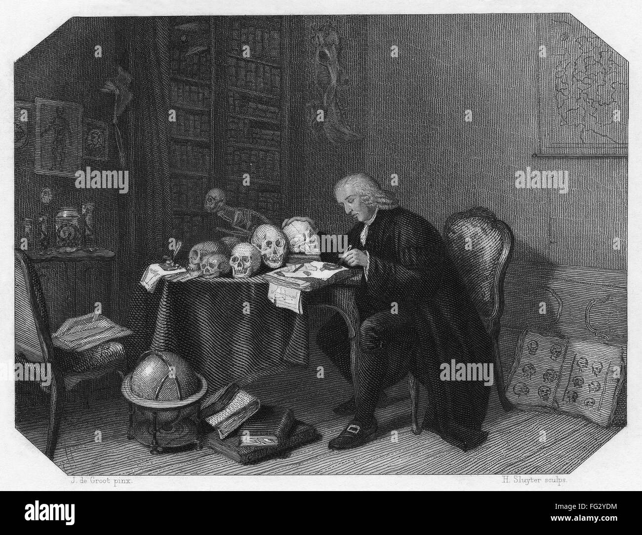 SCIENCE: ANATOMY. /nAn anatomist studying skulls. Engraving after a ...