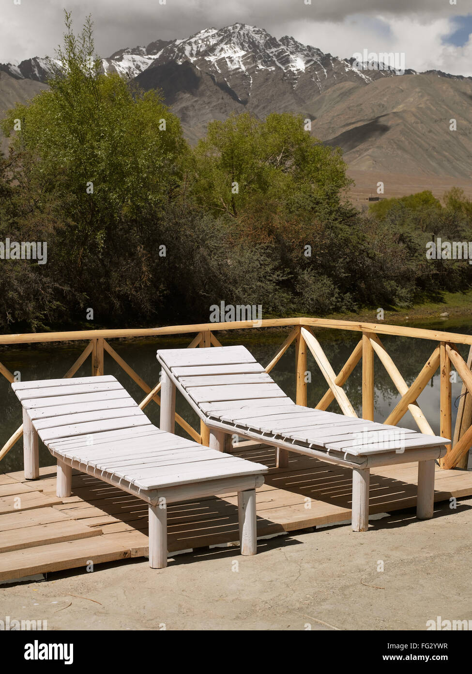 Deck chairs in hotel leh; ladakh ; Jammu and Kashmir ; India Stock ...