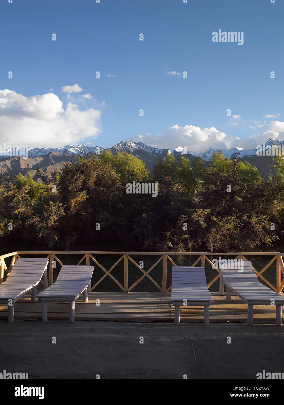 Deck chairs in hotel leh; ladakh ; Jammu and Kashmir ; India Stock ...