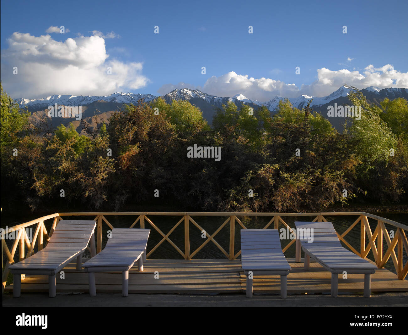 Deck chairs in hotel leh; ladakh ; Jammu and Kashmir ; India Stock ...