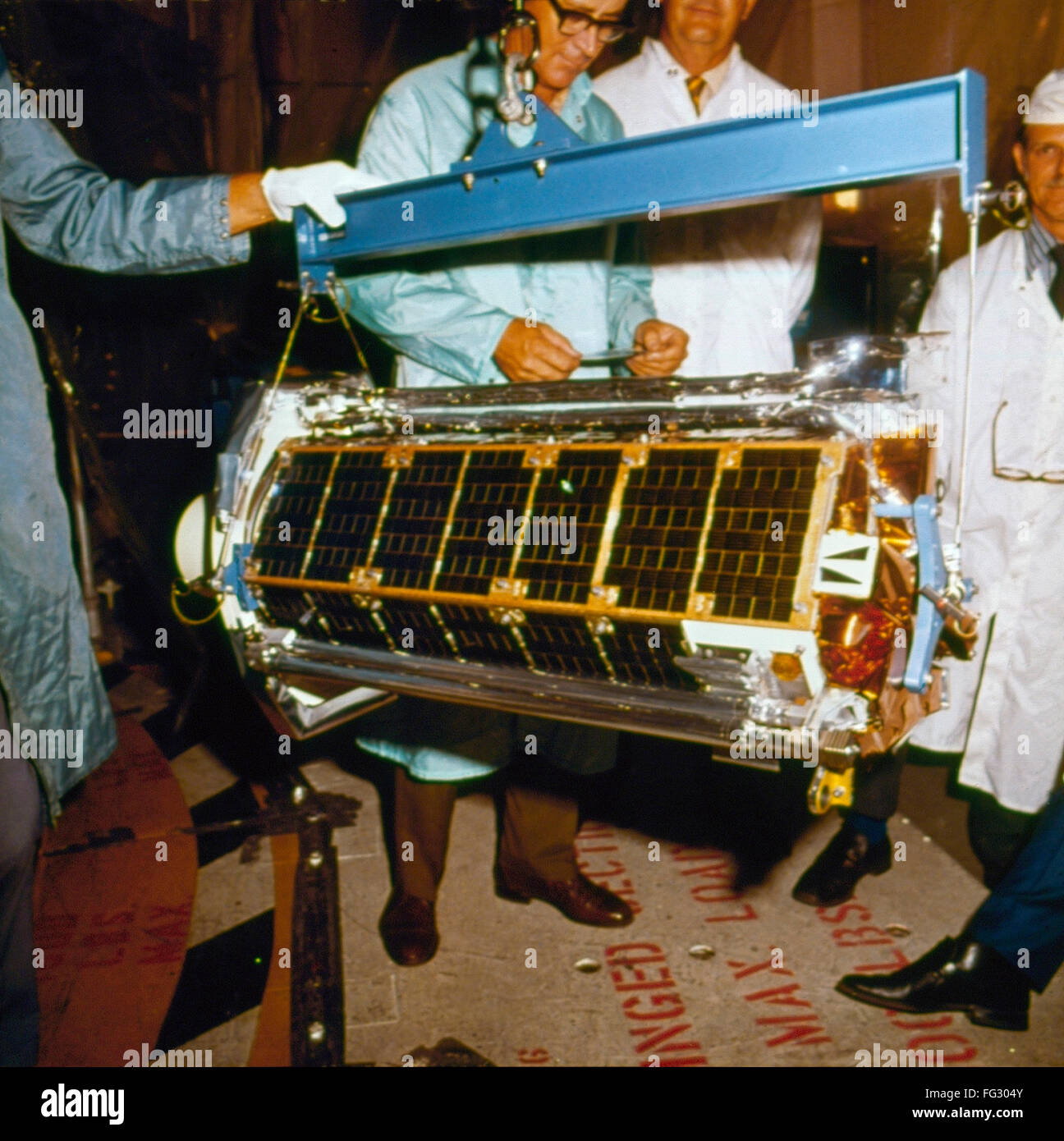 APOLLO 15: SATELLITE, 1971. /nNASA engineers prepare to install a ...