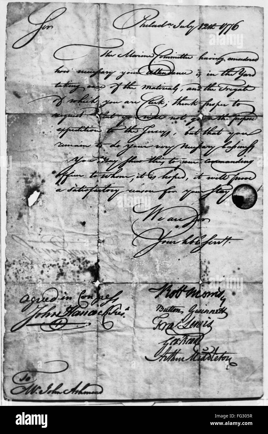CONGRESSIONAL DOCUMENT, 1776. /nCongressional document ordering John ...