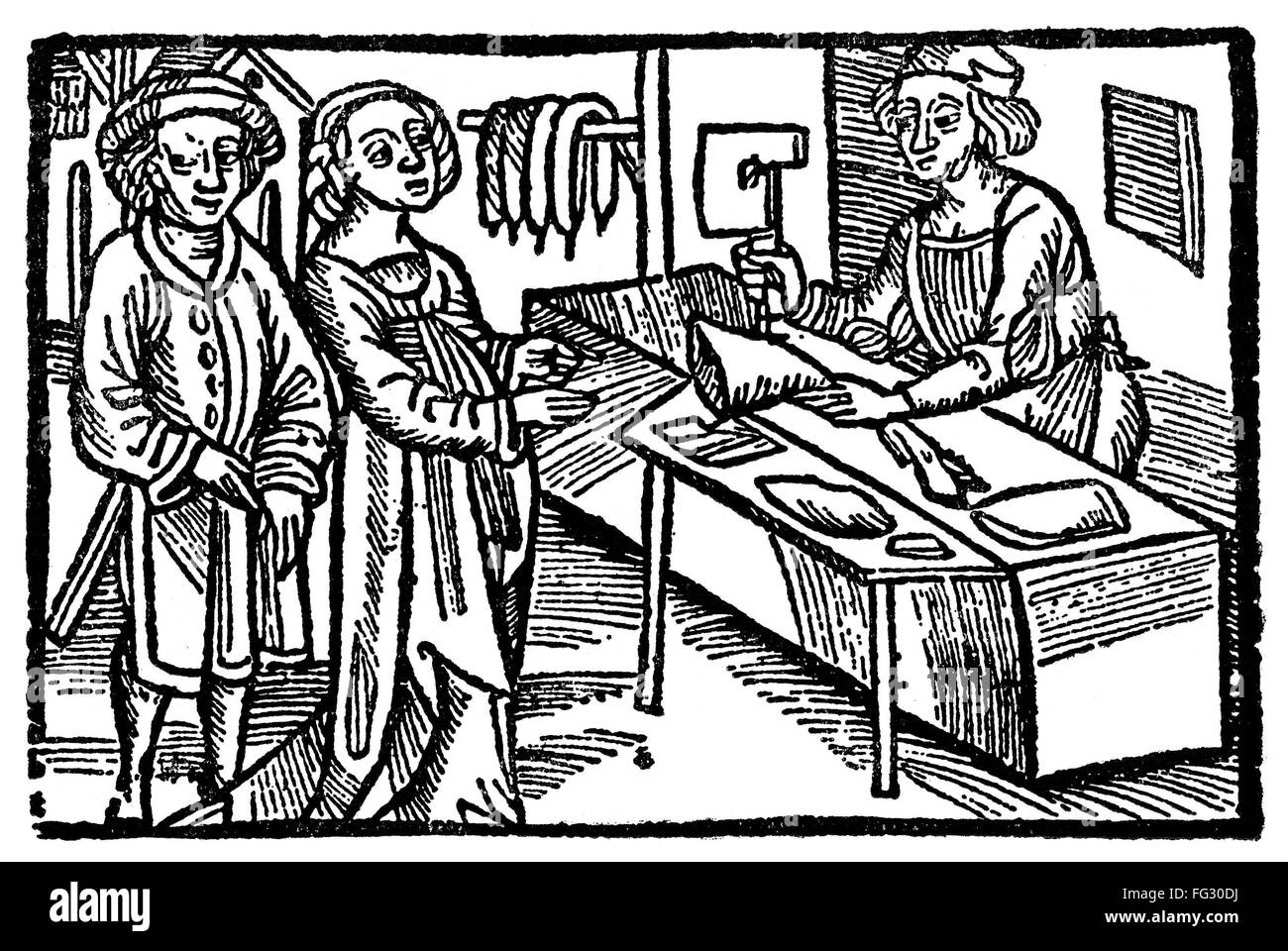 BUTCHER, 1499. /nA couple at a butcher shop. Woodcut from a German ...