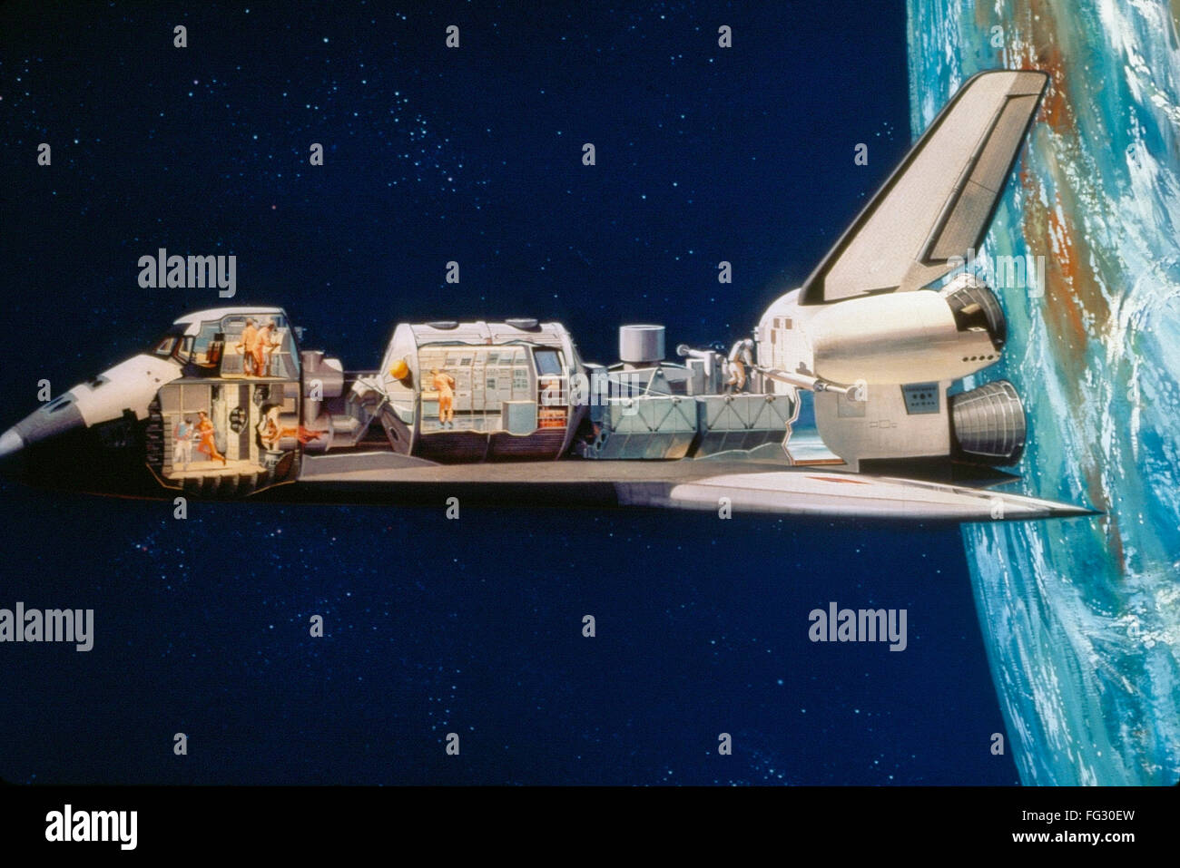 SPACE SHUTTLE CUTAWAY. /nIllustration of a cutaway view of the Space ...