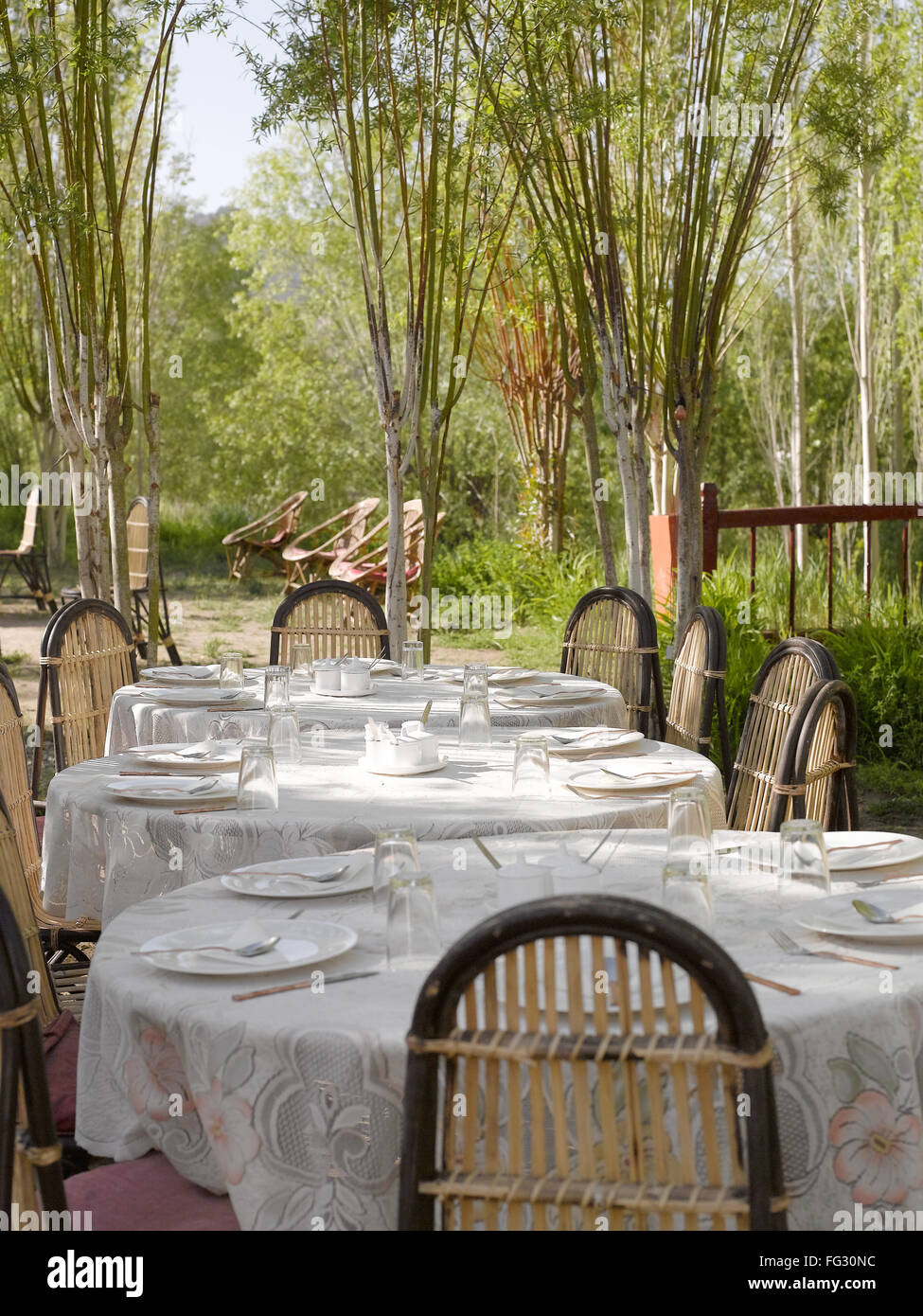 Tables ready for lunch Stock Photo - Alamy