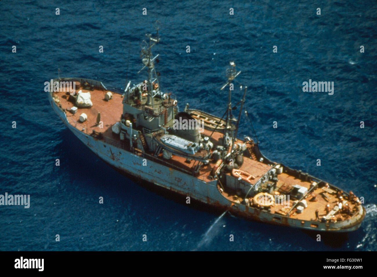 APOLLO 15: SPLASHDOWN, 1971. /nThe Soviet tugboat Malfa observing the ...