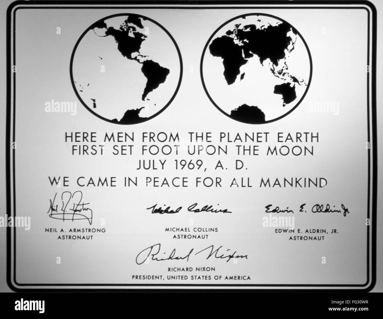 APOLLO 11: PLAQUE, 1969. /nMemorial plaque left on the moon by the ...