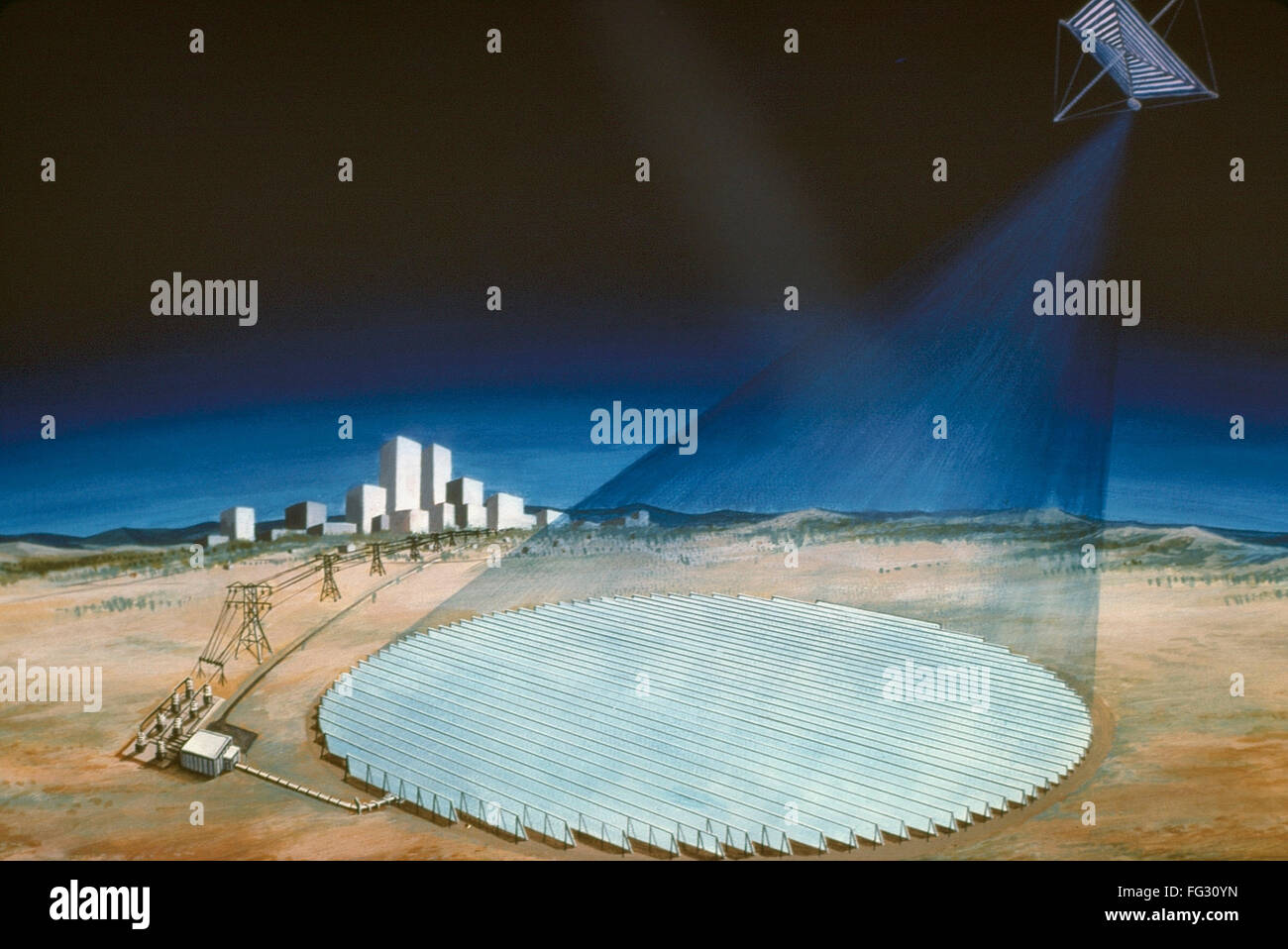 SOLAR POWER SATELLITE. /nArtist's concept showing a large rectenna ...