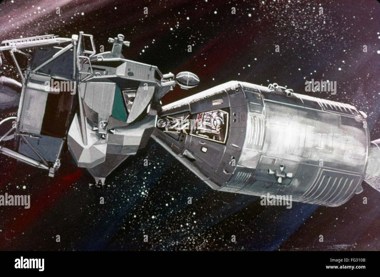 APOLLO 9, 1969. /nArtist concept of the Apollo 9 Command Module docking ...