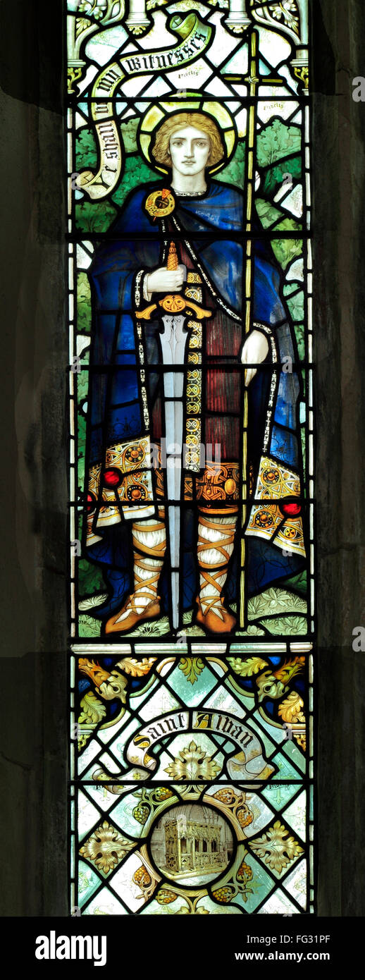 St. Alban with sword, stained glass window by J. Powell & son, 1900 ...