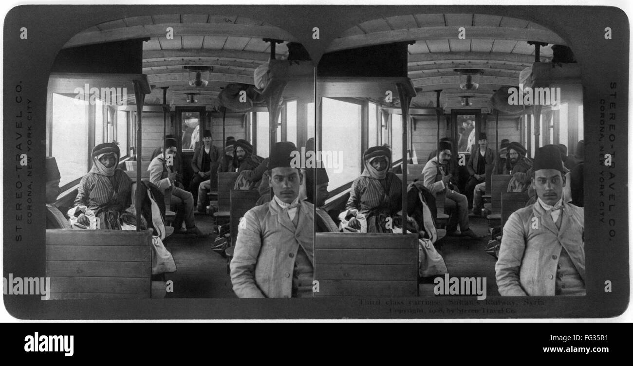 SYRIA: TRAIN, c1908. /n'Third class carriage, Sultan's Railway, Syria ...