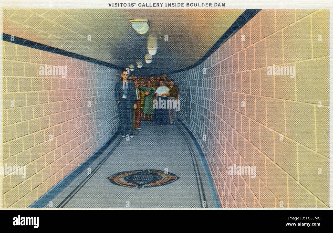 HOOVER DAM, 1935. /nVisitors' gallery inside Hoover Dam. Postcard ...
